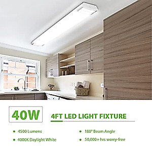 ANTLUX 4FT LED Flush Mount Puff Lights, 40W 4500LM Linear Light, 4000K Neutral White, 4 Foot Integrated LED Wraparound Ceiling Lighting Fixtures for Kitchen Laundry, Fluorescent Replacement, 4 Pack