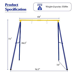 Costzon 550lbs Metal Swing Sets for Backyard, Heavy Duty Full Steel Swing Frame A-Frame Swing Stand All Weather w/Ground Stakes, Adjustable Ropes, Great Gift for Indoor Outdoor Kids and Adults