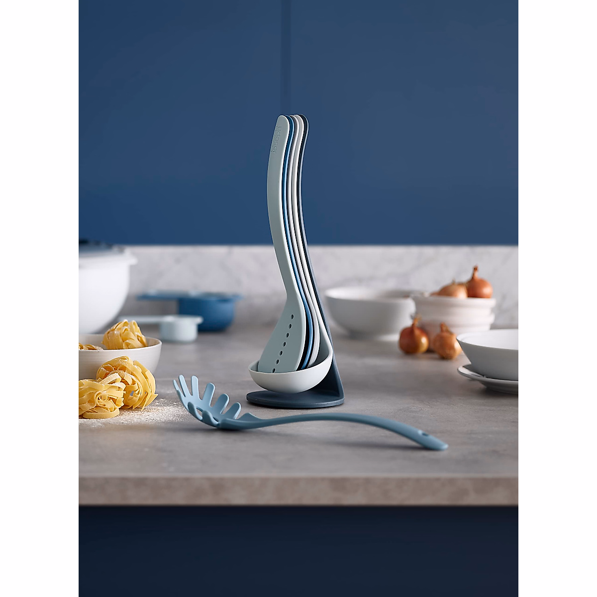 Joseph Joseph 10526 Nest Utensils Compact Stacking Kitchen Tool Set with Magnetic Storage Stand Nylon, 5-piece, Editions- Sky,Blue