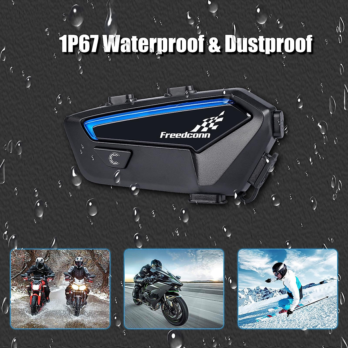 FreedConn Motorcycle Helmet Bluetooth Communication System FX 10 Riders Group Using Universal Pairing Helmet Intercom with Music Sharing IP67 Ultra-Thin Body (FX-Black)