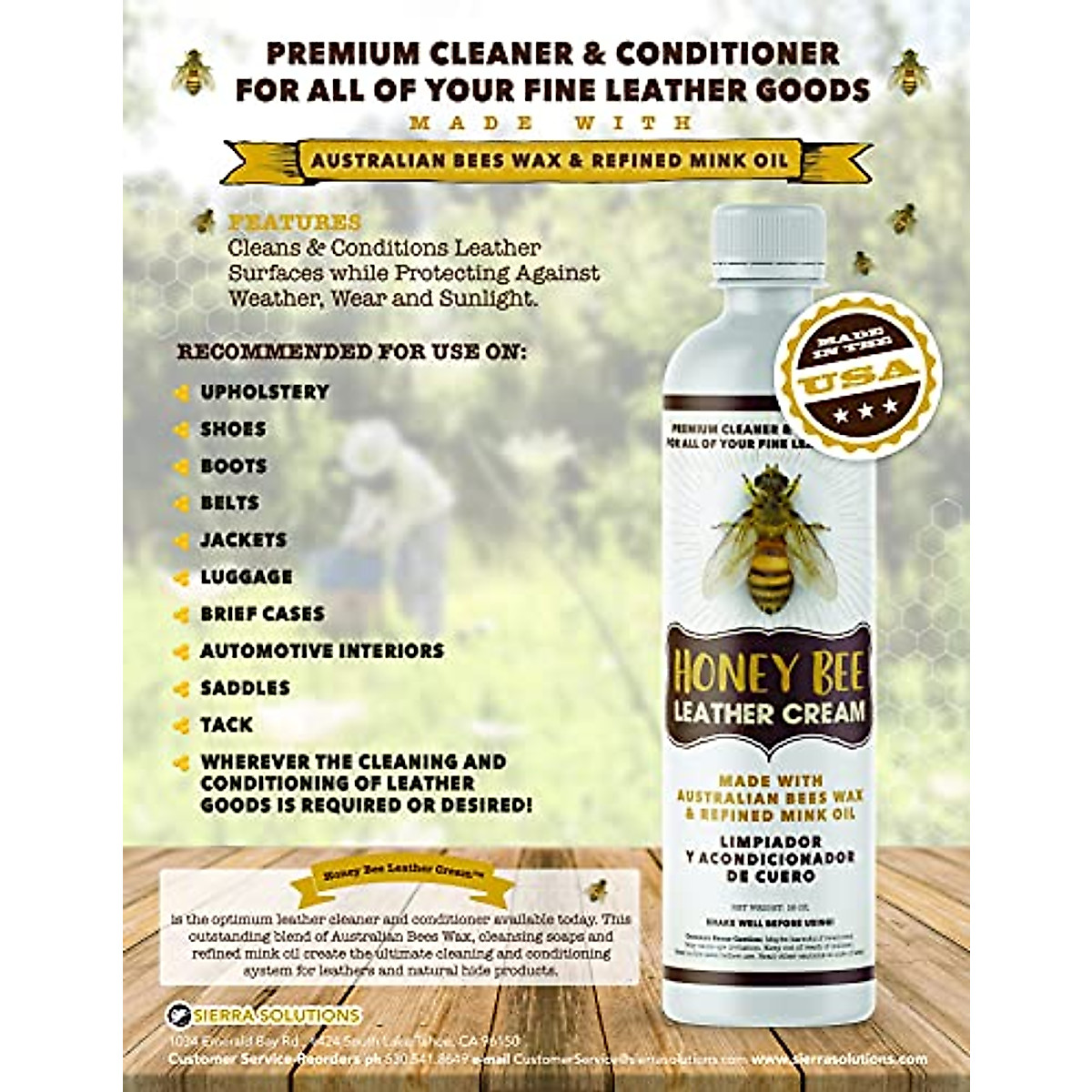 Honey Bee™ Leather Cream, Leather Conditioner By Sierra Solutions