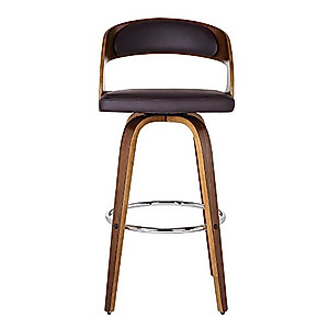 Armen Living Shelly 26" Counter Height Barstool in Brown Faux Leather and Walnut Wood Finish
