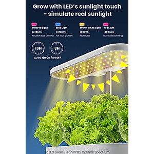 inBloom 12 Pods Hydroponics Growing System Indoor Garden with LED Grow Light and Pod Kit, Plants Germination Kit with 4.2L Water Pump Accelerate, Height Adjustable, Gardening Gifts for Women, White