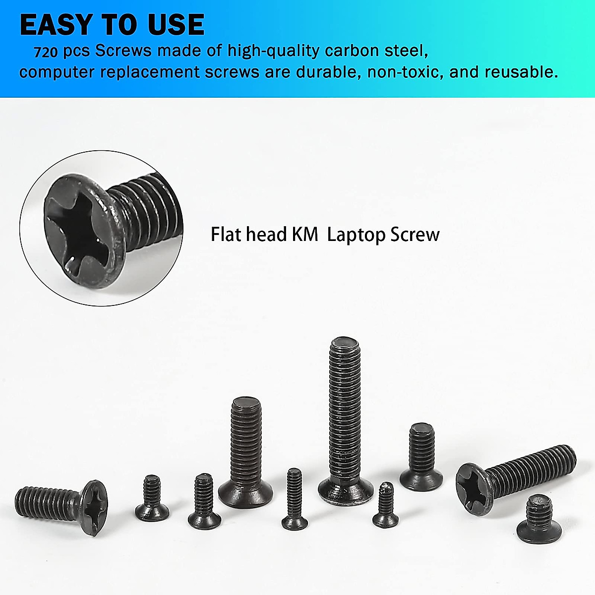 MEIYYJ 720pcs Laptop Notebook Screws Set,Replacement Computer Screws Kit,M1.4,M1.7,M2,M2.5,M3 countersunk Flat Head Phillips Mini Screw Set for Electronic Repair.