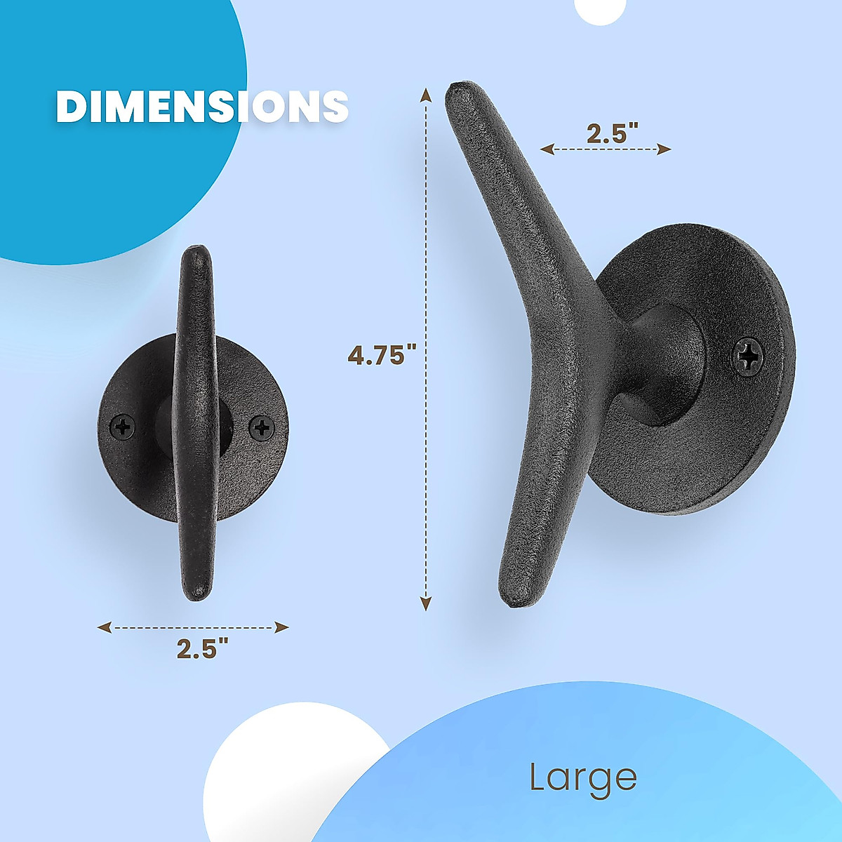 Claimed Corner Cast Iron Coat Hooks - Boat Cleat Nautical Marine Entryway Decor Multi-Purpose Hat Towel Hanging Hook - Durable & Rust-Resistant - Includes Mounting Hardware - 4 Pack (Large, Black)