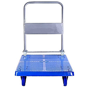 Portable Folding Handcart Flatbed Folding Cart Trolley Cart Trolley Small Trailer Pull Goods Long Five Wheel Load 500KG Easy to Use Multi Function Folding Handcart (Color : Blue, Size : 63x165cm)