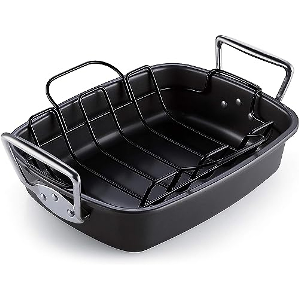 Cook N Home Nonstick Roasting Pan Bakeware Roaster with Rack, 17x13-inches, Black