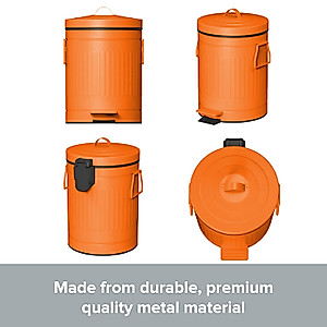 Retro Trash Can with Lid - 8L/2.1Gal Step Trash Can w/ Soft Closing Lid - Round Garbage Can w/ Handles - Touchless Trash Can w/ Removable Garbage Guard Bucket - Outdoor Garbage Can - Large Trash Can, Orange
