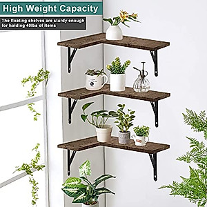 YSBYWSYR Corner Floating Shelves Wall Mounted, Set of 4 Rustic Wood Hanging Shelf for Bedroom, Living Room, Bathroom, Kitchen, Office and More