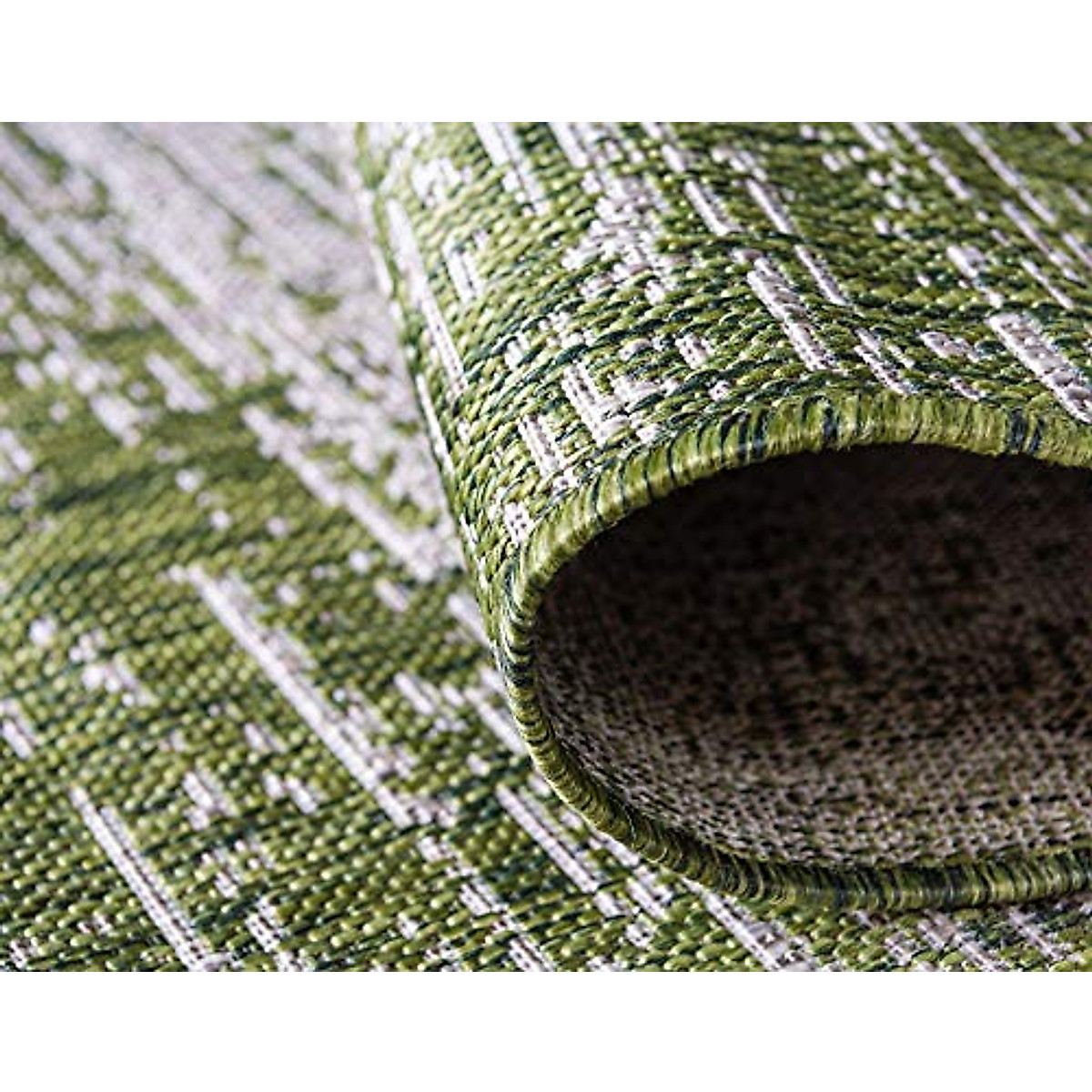 Unique Loom Modern Collection Gradient, Distressed, Vintage, Abstract, Indoor and Outdoor Area Rug, 2 ft x 6 ft, Green/Beige