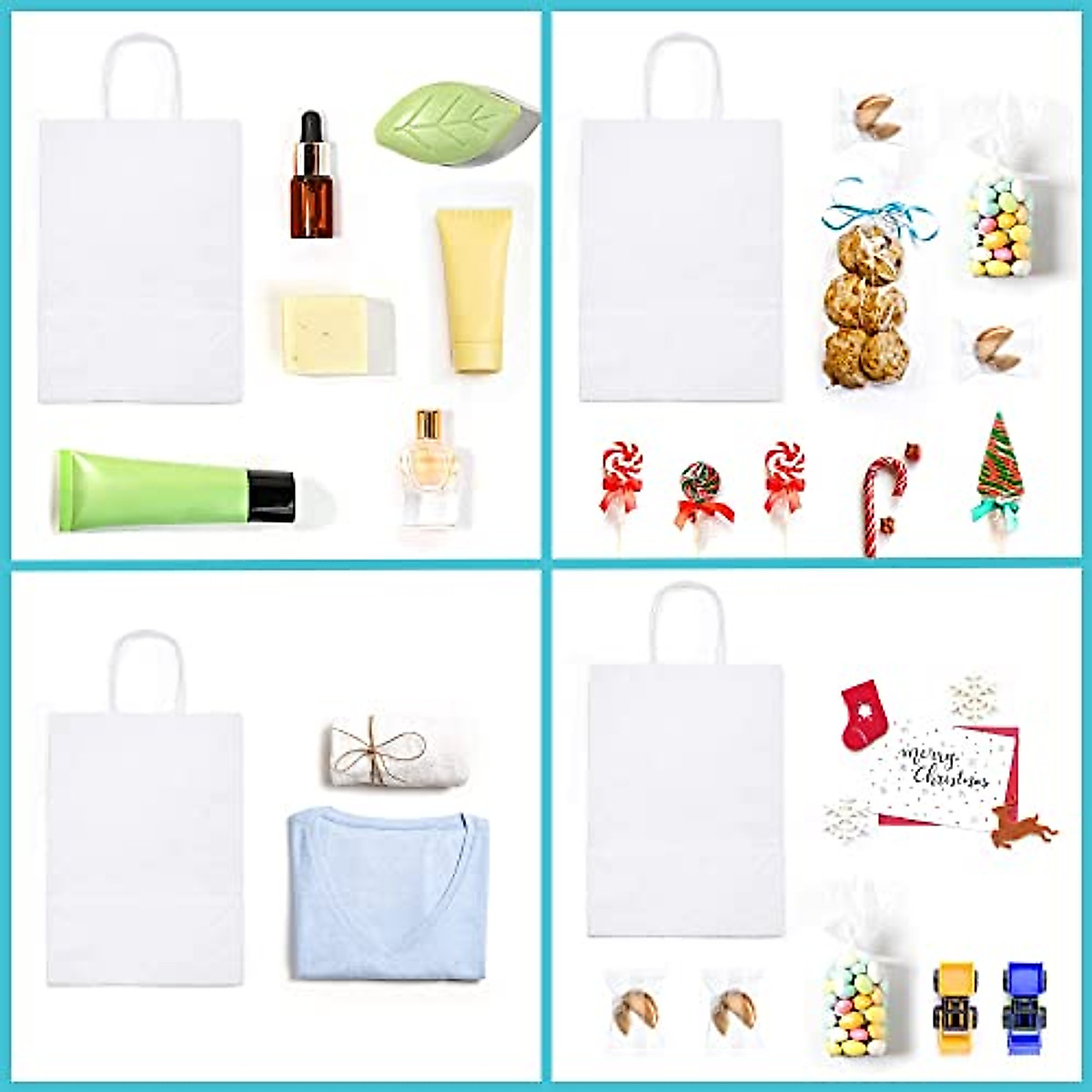 GSSUSA Kraft Paper Gift Bags 5.25x3.75x8 Paper Bags with Handles, White (20 Pcs), Bulk Kraft Gift Bag for Shopping, Craft, Grocery, Party, Retail, Lunch, Business, Wedding, Merchandise, Boutique