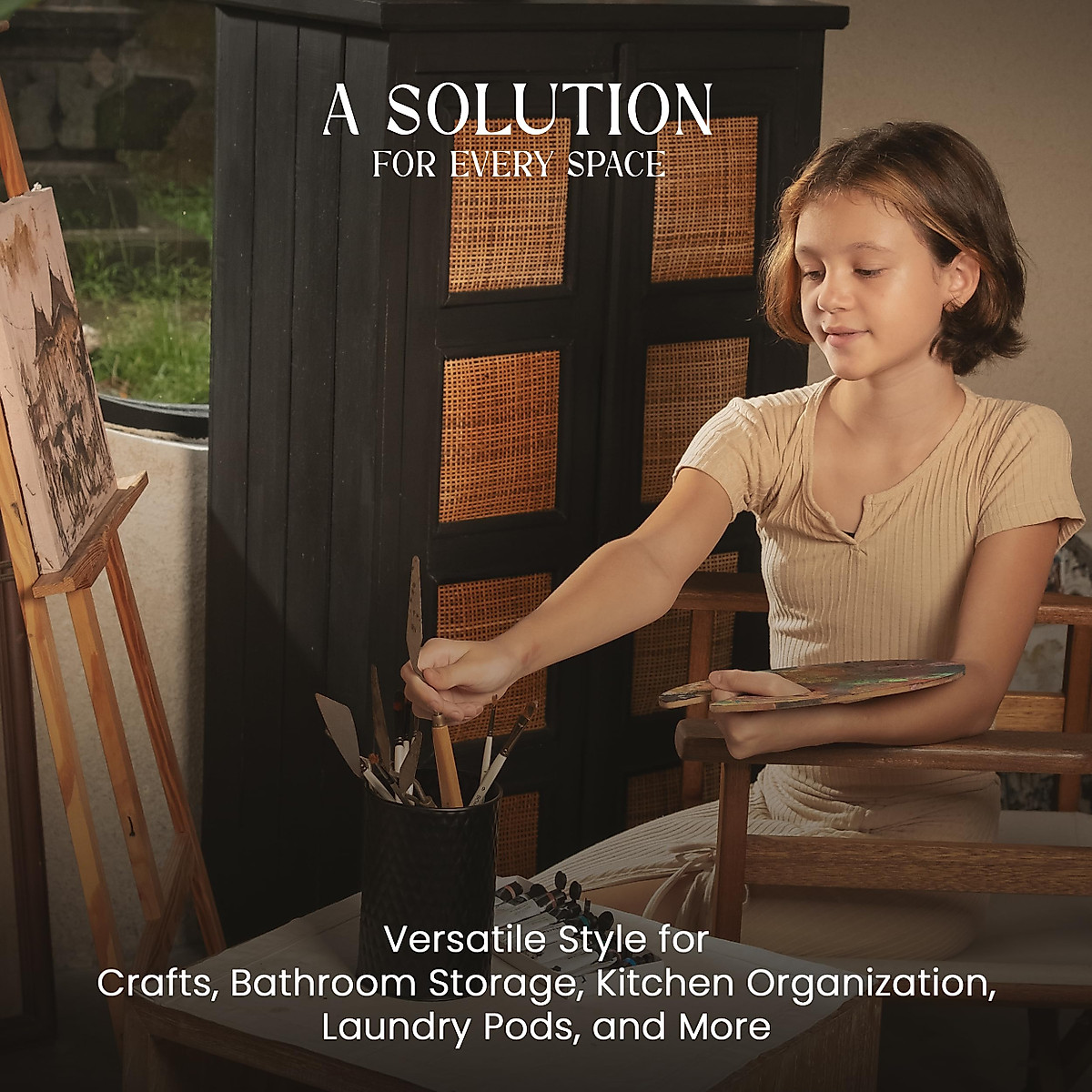 Alasitas 6 Canister Set for the Kitchen Countertop – Galvanized Metal Food Storage Canisters with Airtight Lids for Flour, Tea, Crafts, Coffee, & Sugar – Container Set with Modern Wood Lids, Black