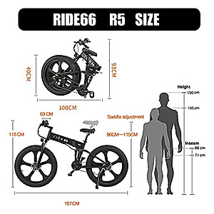 ride66 Electric Bike Folding Bicycle 1000W Powerful Motor 26 Inch Fat Tire Fork and Central Suspension 21 Speed Dual Battery Hydraulic Disc Brake for Adults