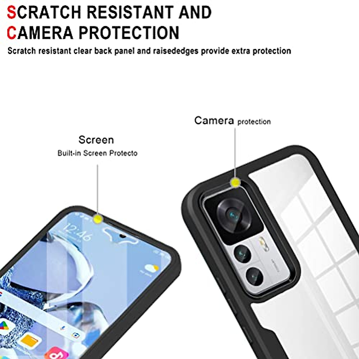 ZHOUDSAEIFD Case Compatible for Xiaomi Redmi Note 12 Pro 5G/Poco X5 Pro, 360° Full Body Protection Military-Grade Shockproof TPU Phone Cover with Screen Protector - Black
