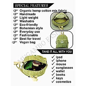 Eco Friendly Mini Backpack For women Handmade Hemp Backpack For Women organic Beautiful Small Backpack (LIGHT GREEN)