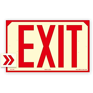 OSHA Photoluminescent Exit Sign (Red) UV Inks on Aluminum 12" x 7.5" | HEAT Resistant | COLD Tolerant | WEATHER Proof. - MADE IN USA - (Directional Arrows Included) | NightBright USA Part Number OCR-050
