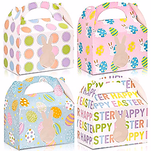 Whaline 12pcs Easter Treat Boxes Happy Easter Gift Box Bunny Eggs Easter Basket Containers Hollowing Rabbit Shape Candy Goody Cookie Holder With Handle for School Classroom Party Favor decor