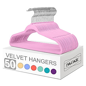 BAGAIL Velvet Hangers 50 Pack, Non Slip 360 Degree Swivel Hook Strong and Durable Clothes Hangers for Coats, Suit, Shirt Dress, Pants & Dress Clothes(Pink, 50 Pack)