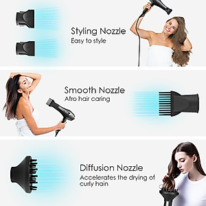 Faszin Ionic Salon Hair Dryer, Professional Blow Dryer 2200W AC Motor Fast Drying with 2 Speed, 3 Heat Setting, Cool Button, with Diffuser, Nozzle, Concentrator Comb for Curly and Straight Hair