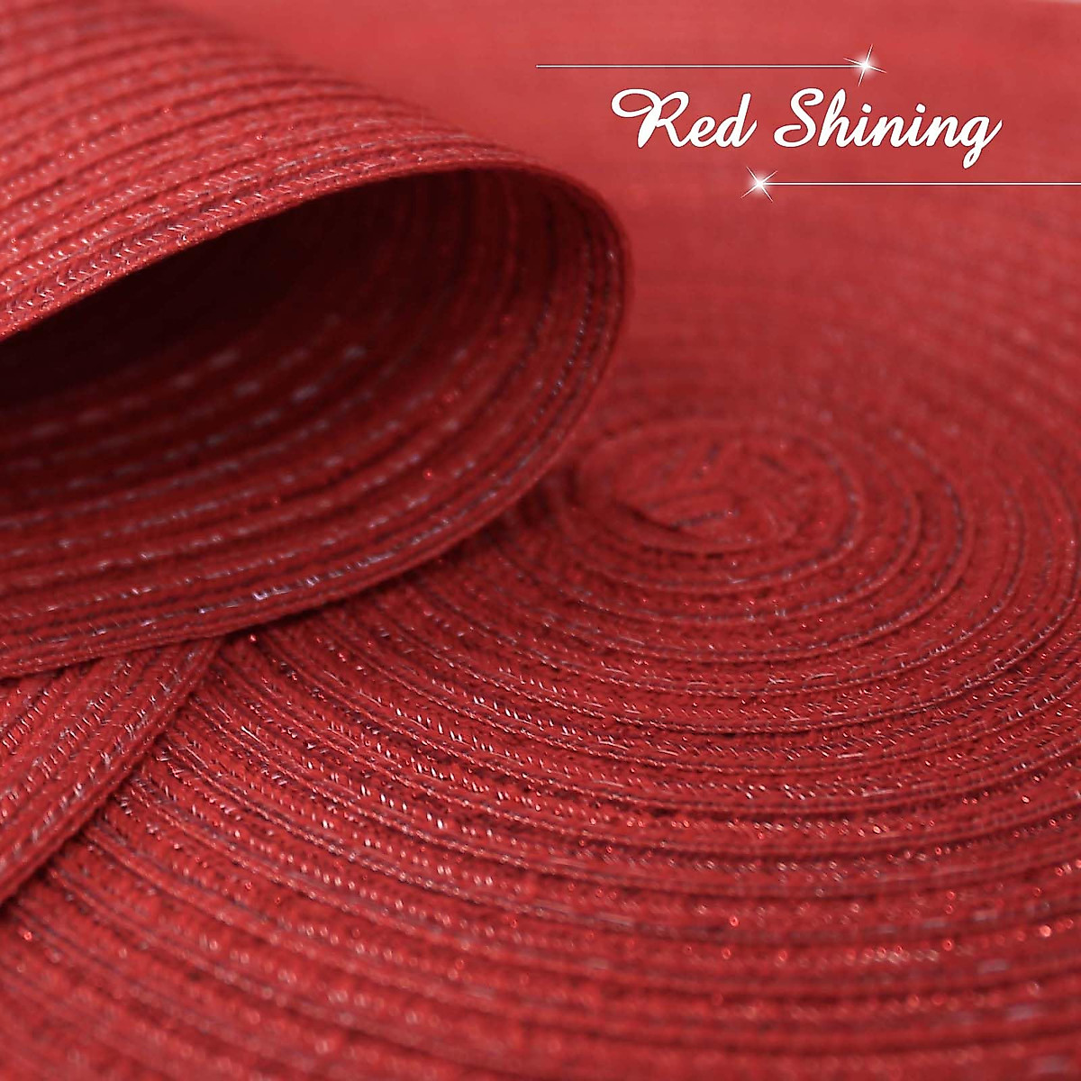 Noctiflorous Round Braided Placemats 15 Inch Round Table Mats Set of 6 for Dining Tables Natural Woven Rustic Heat Resistant Place Mats for Valentine's Day(Red Shine)