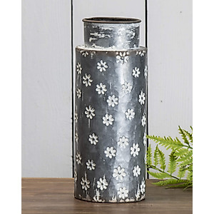 Foreside Home & Garden Rustic Whitewashed Floral Galvanized Metal Decorative Vase, 71
