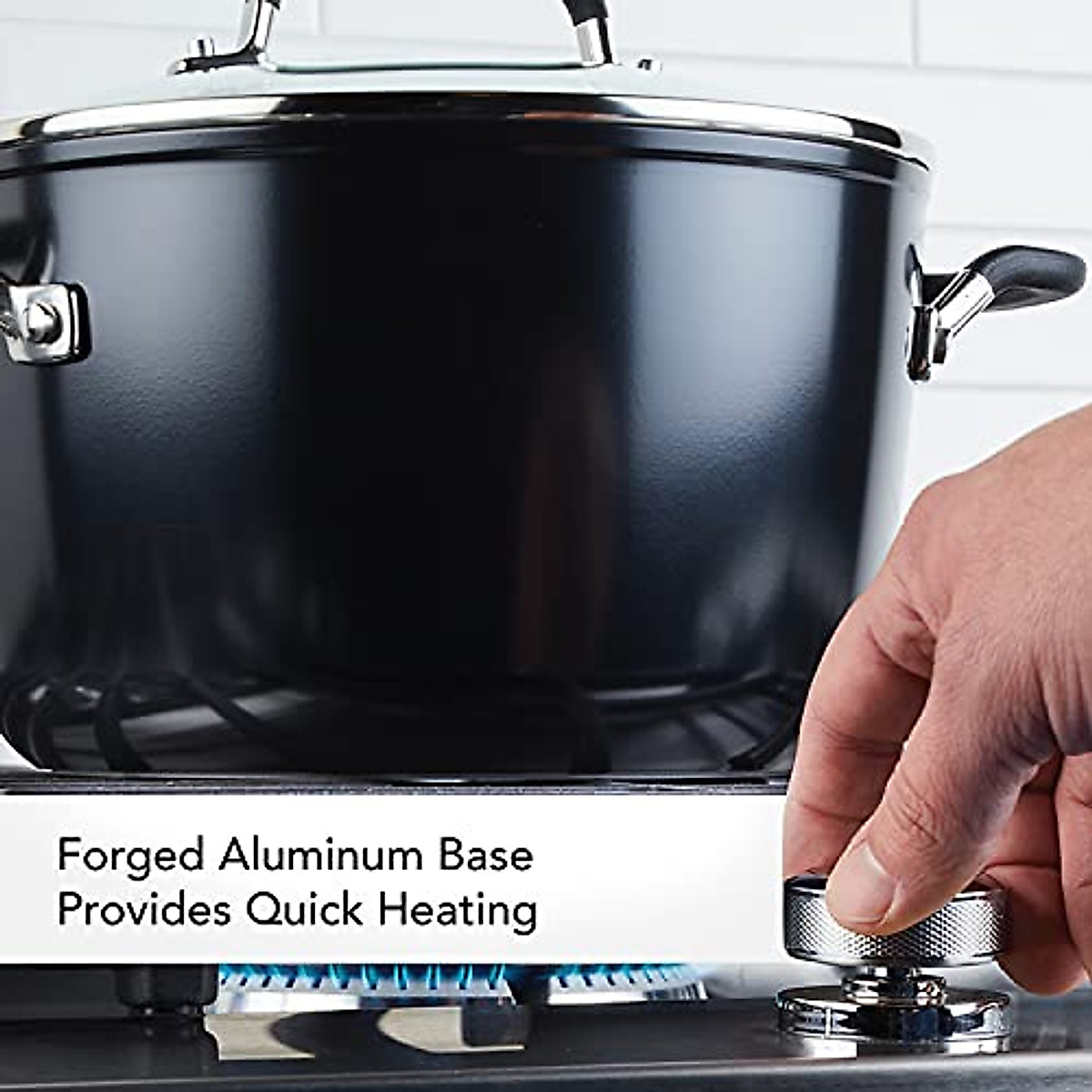 KitchenAid Hard Anodized Nonstick Stockpot with Lid, 8 Quart, Onyx Black