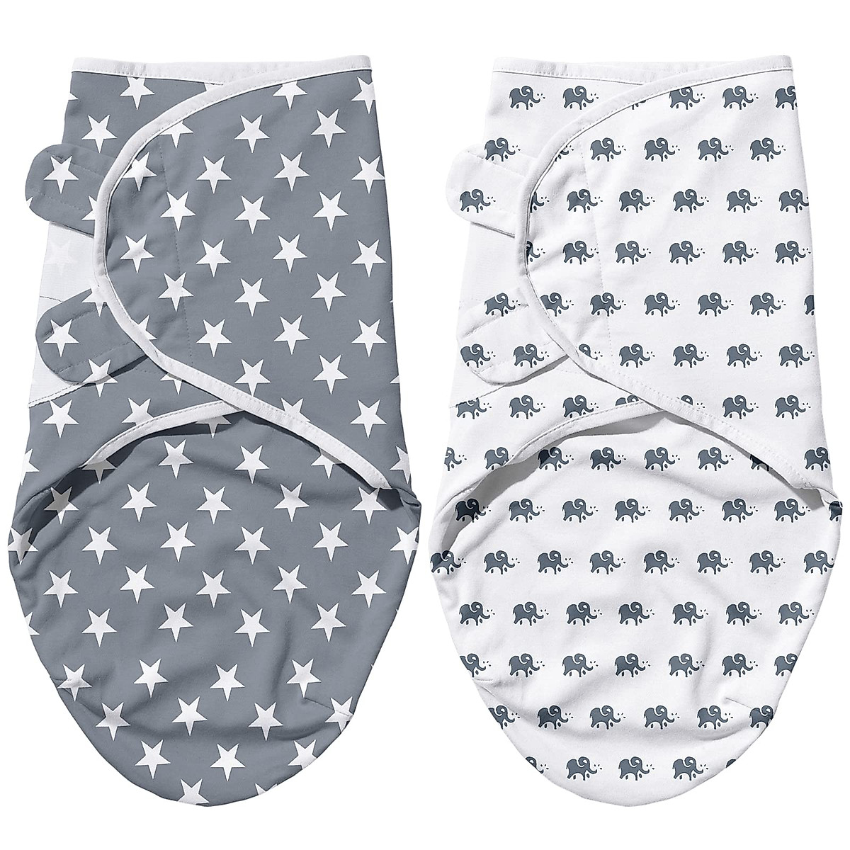 Coldwind Baby Swaddles 0-3 Months, 2 Pack 100% Organic Cotton Adjustable Swaddle Sack for Boy or Girl, Baby Swaddle Wrap for Newborn Baby, Star and Elephant