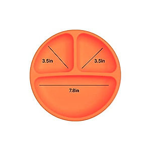 PlusLove Silicone Suction Plate– 100% Silicone Baby Plate, Toddler Plate, Kid Plates, Divided Plate With Suction Feature |Baby Led Weaning Plate| 3 Pack (Orange, Yellow, Teal, With Lids)