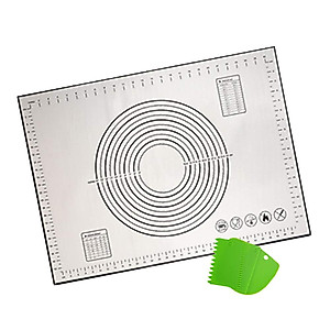 KeepingcooX Extra Large Silicone Pastry Mat Set, Baking Mat with Measurements(60×50cm), Chef Special, Non Stick, Non Slip, 3 Pastry Dough Cutter Scrapers as Gift