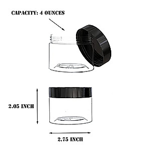 4 oz Plastic Pot Jars Round Clear Leak Proof Plastic Cosmetic Container Jars with black Lids for Cosmetic, Lotion, Cream, Eye shadow, 12 Pcs.