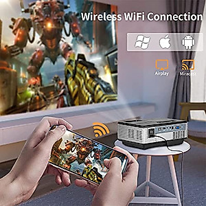 Portable Outdoor Movie Projector Full HD 1080P Supported, Mini WiFi Projector with Bluetooth, Wireless Home Theater Projector with Airplay Mirroring/Smart Android OS/HDMI/USB for Phone Laptop TV Stick