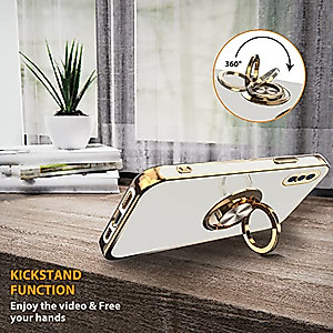 KANGHAR Compatible with iPhone Xs Max Case for Women Girls, Plating Built-in 360 Rotation Magnetic Ring Kickstand Holder Soft Slim Shockproof Bumper Protective Cover (White)