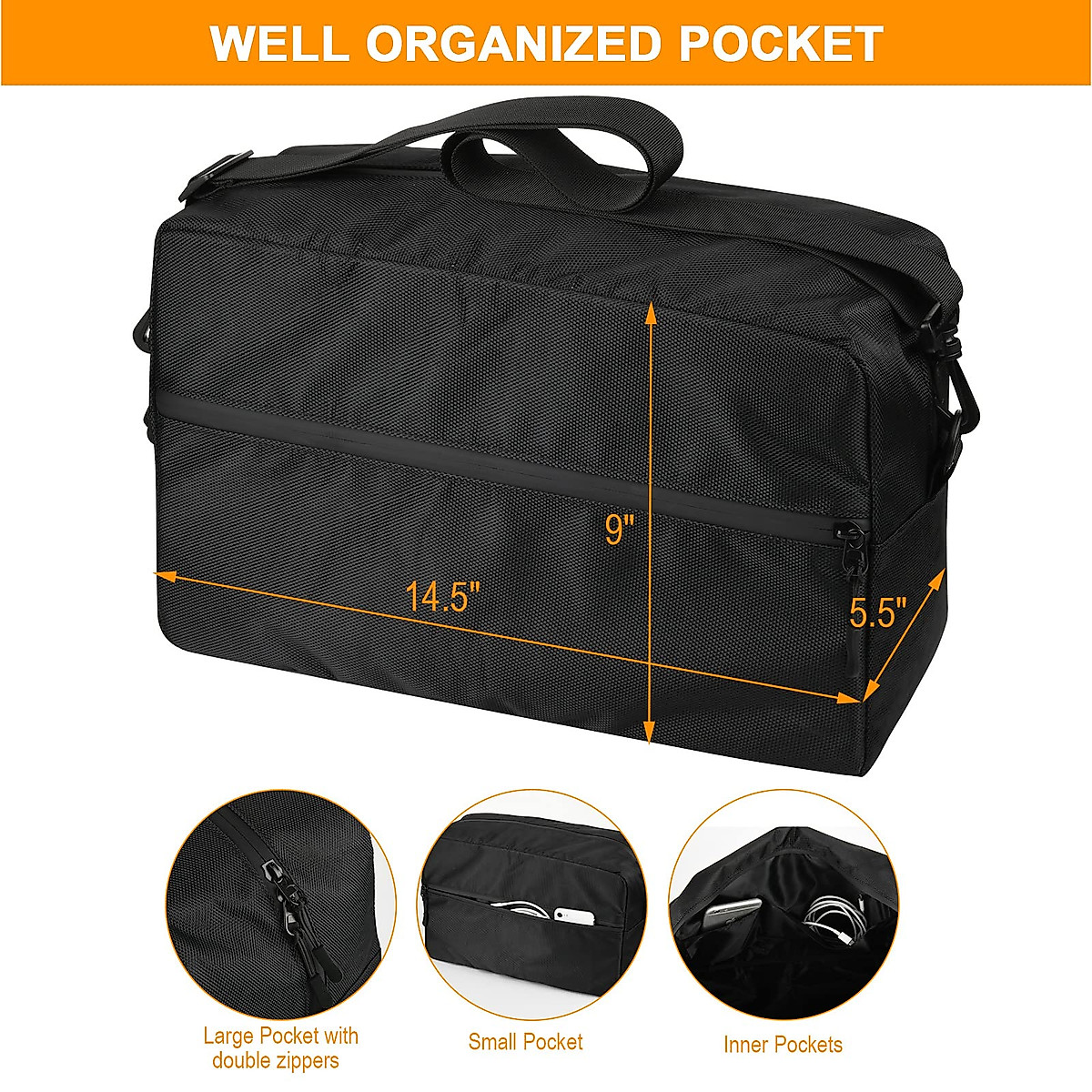 CaSZLUTION Travel Bag Case Compatible with Anker Motion Boom Outdoor Speaker and Sony Stereo CD/Cassette Boombox Home Audio Radio, Nylon Storage Carrying Bag with Shoulder Strap and Pockets