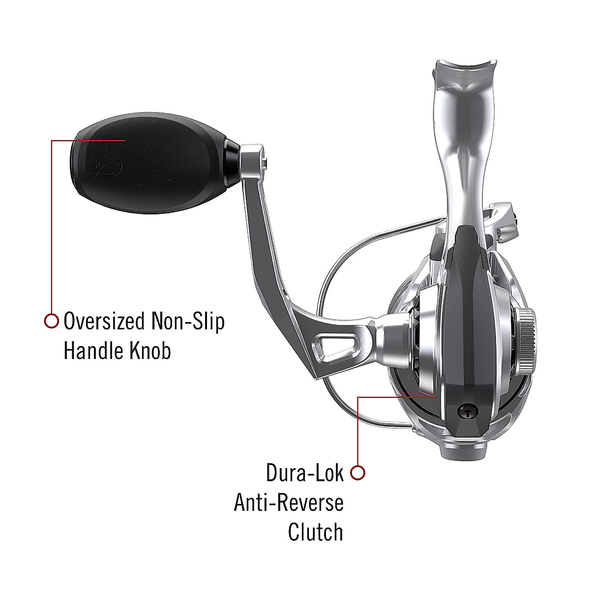 Zebco Quantum Throttle Spinning Fishing Reel, Size 10 Reel, Stainless Steel Bail Wire, Dura-Lok Anti-Reverse Clutch, Oversized Non-Slip Handle Knob, 10 + 1 Ball Bearings, 5.2:1 Gear Ratio, Silver