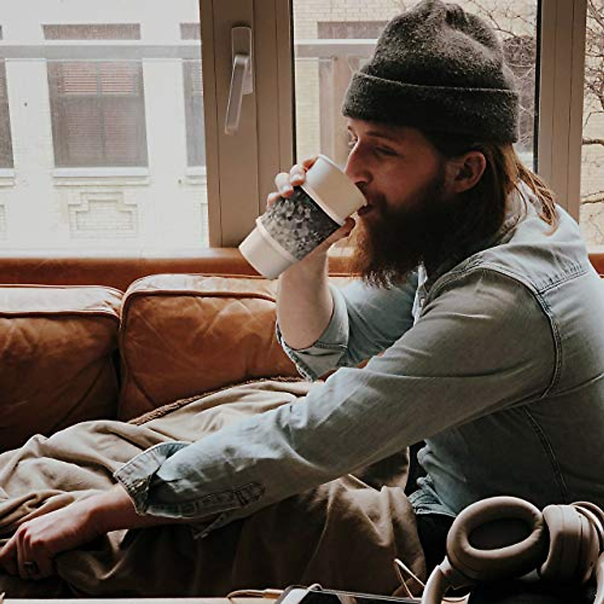 Beautyflier 8pcs Anti-Slip Neoprene 2.5mm Thick Collapsible Heat Resistant Coffee Cup Insulated Sleeve for Coffee/Tea/Cold Drinks (Geometric gradient)