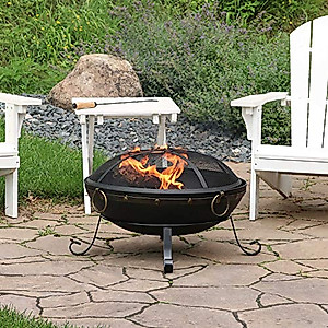Sunnydaze 25-Inch Diameter Victorian Steel Outdoor Wood Burning Fire Bowl with Handles and Spark Screen - Outside Metal Backyard Bonfire Patio Fire Pit