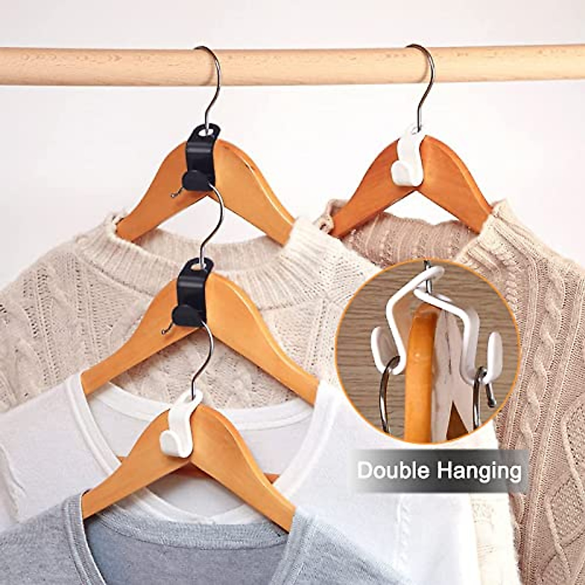 Clothes Hanger Connector Hooks, Hanger Extender Clips, 68 Pcs Cascading Clothes Hangers Space Saving, Black White Plastic Hanger Organizer