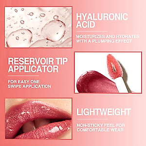 LANGMANNI Hyaluronic Acid Lip Gloss Set(3Pcs),Shimmer & Long Lasting Smooth Texture Gloss For Lips Plumping,Moisturizing And Brightening. 0.1oz/pc (#1+#2+#3)