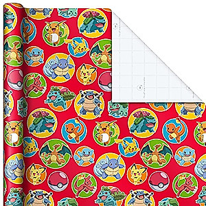 Hallmark Pokémon Wrapping Paper with Cutlines on Reverse (3 Rolls: 60 Sq. Ft. Ttl) with Pikachu, Charmander, Bulbasaur for Birthdays, Kids Parties, Gamers, Christmas Gifts