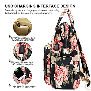 Laptop Backpack for Women,15.6 Inch Stylish College School Backpack with USB Charging Port,Water Resistant Casual Daypack Laptop Backpack for Girls/Nurse/Teacher/Travel (Flower Pattern)