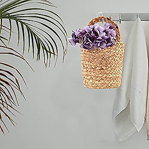 HUIKJI 2Pcs Water Hyacinth Hanging Baskets,Hand Woven Baskets for Plants & Accessories,Wall Hanging Small Storage Baskets Natural Sea Weed Baskets Garden Plant Baskets