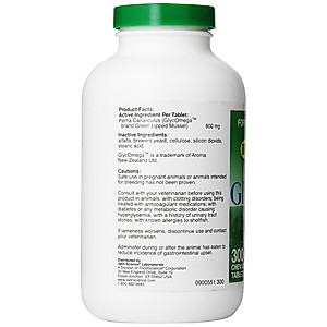 VetriScience GlycoFlex Classic Hip and Joint Supplement with Green Lipped Sea Mussel for Dogs, 600 Mg, 300 Chewable Tablets