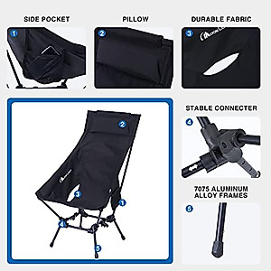 MOON LENCE Camping Chairs for Adults, Adjustable Oversize Beach Chair Lawn Chair with High Back - Large Capacity, Heavy Duty - Backpacking Chair Folding Chair for Hiking Fishing