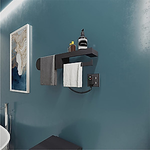 KUYT Towel Warmers for Bathroom Wall Mounted 100W, Lightweight Plug Timer Hot Towel Rack Home Energy Efficient, Electric Heated Towel Rail for Pools Kitchen 24.4X4.7In/Black