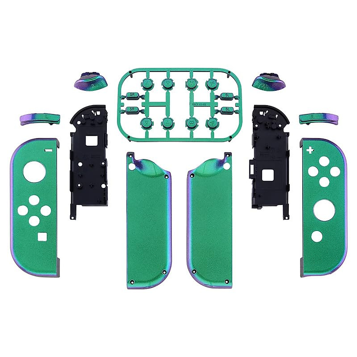 eXtremeRate DIY Replacement Shell Buttons for Nintendo Switch & Switch OLED, Chameleon Green PurpleCustom Housing Case with Full Set Button for Joycon Handheld Controller - Console Shell NOT Included