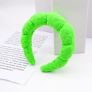 BEGOOD Spa Headband for Washing Face Skincare Headbands Sponge Makeup Headband Terry Towel Cloth Hairband Bubble Head Band puffy Headwear Hair Accessory (Green)