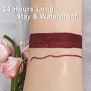 AMY'S DIARY 2pcs Matte Dark Red Lip Liner and Lipstick Makeup Set, Liquid Lipstick 24H and Lip Liner Set Matt Liquid Lips Make Up Waterproof Long Lasting Lipstick Matte Kit (#17)