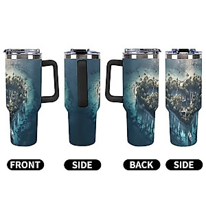 Heart Shaped Island 40 Oz Water Bottle, Stainless Steel Tumbler with Handle And Straw, Extra Large Insulated Tumbler, Flip Straw Tumblers for Sports, Work, Car, Travel And Weekends