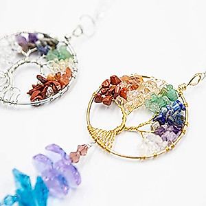 2 Packs Hanging Crystals Suncatcher - Life Tree Crystal Pendant Rainbow Crystal Ornament Crystal Ball Prism Chakra Crystals for Window, Garden, Home Decoration