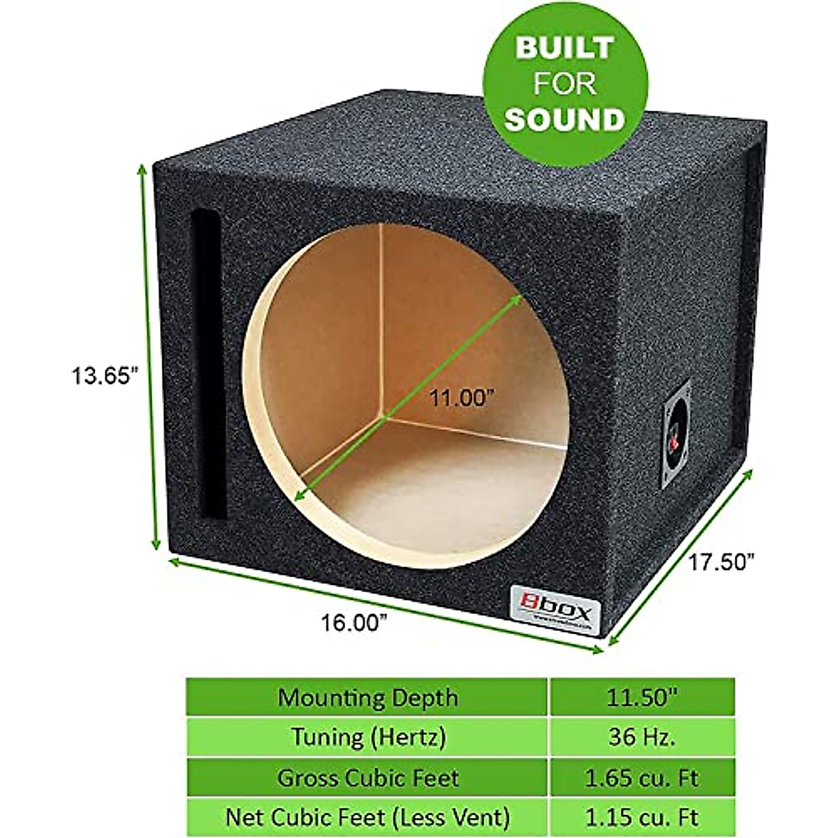 Bbox 12SVSC Single Vented 12 Inch Subwoofer Box - Premium Subwoofer Box Improves Audio Quality, Sound & Bass - Car Subwoofer Boxes & Enclosures with Nickel Finish Terminals